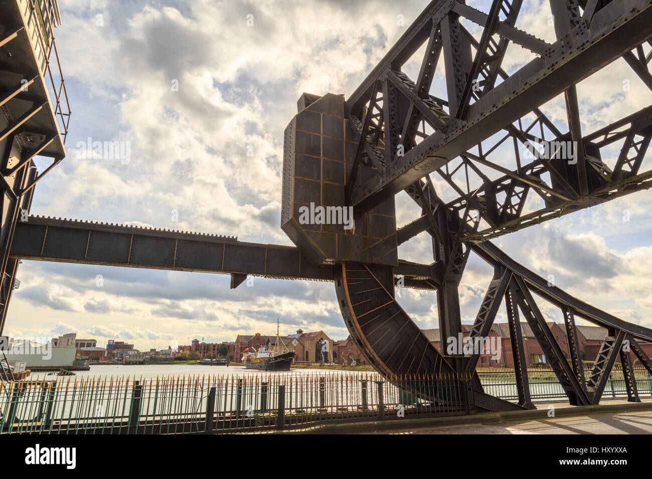 GRIMSBY, ENGLAND - MARCH 14: Corporation Bridge - a bascule/drawbridge ...