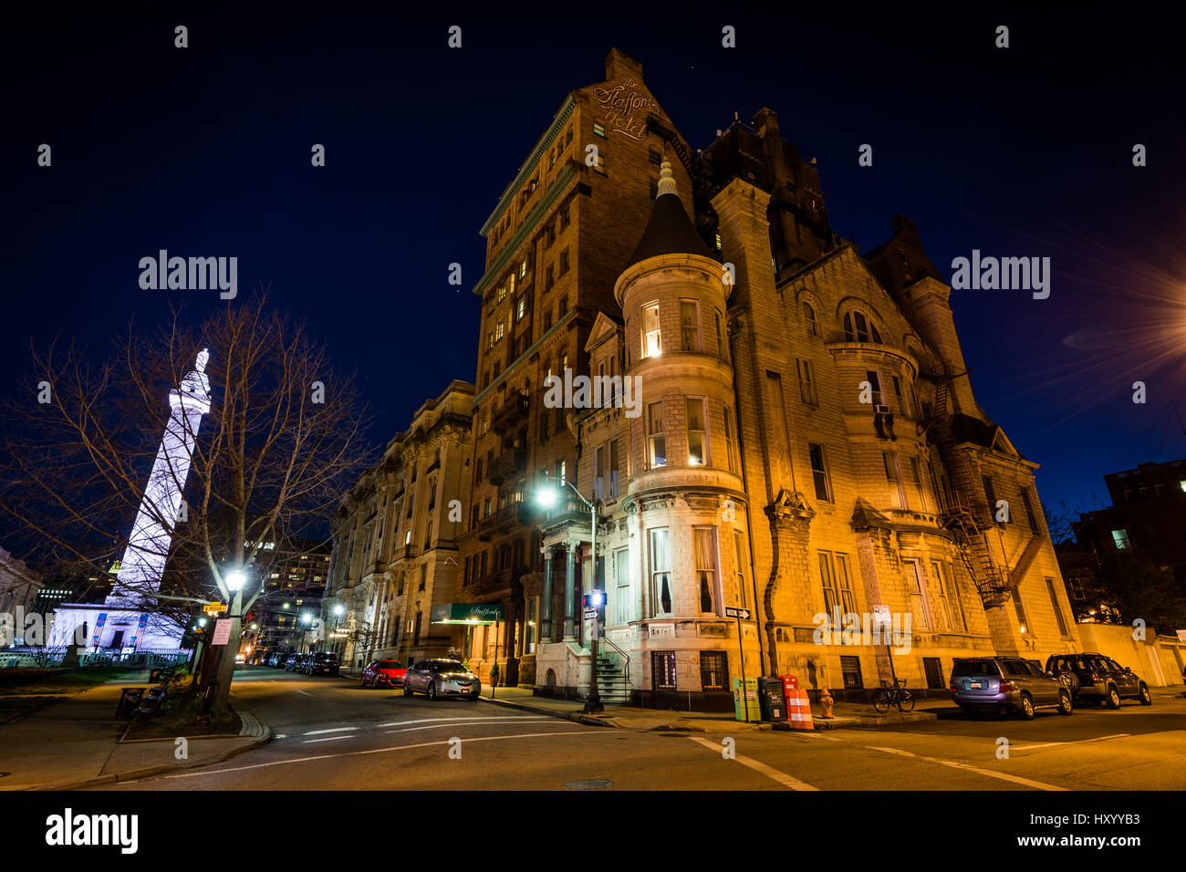 Historic buildings on Madison Street at night, in Mount Vernon ...