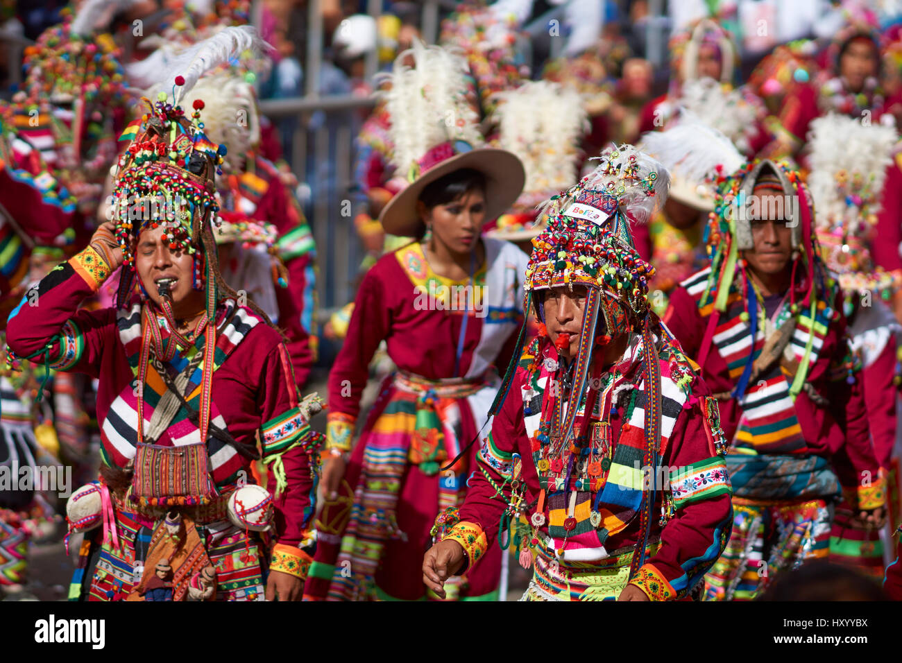 Tinkus dancers in colourful costumes performing at the annual Oruro ...