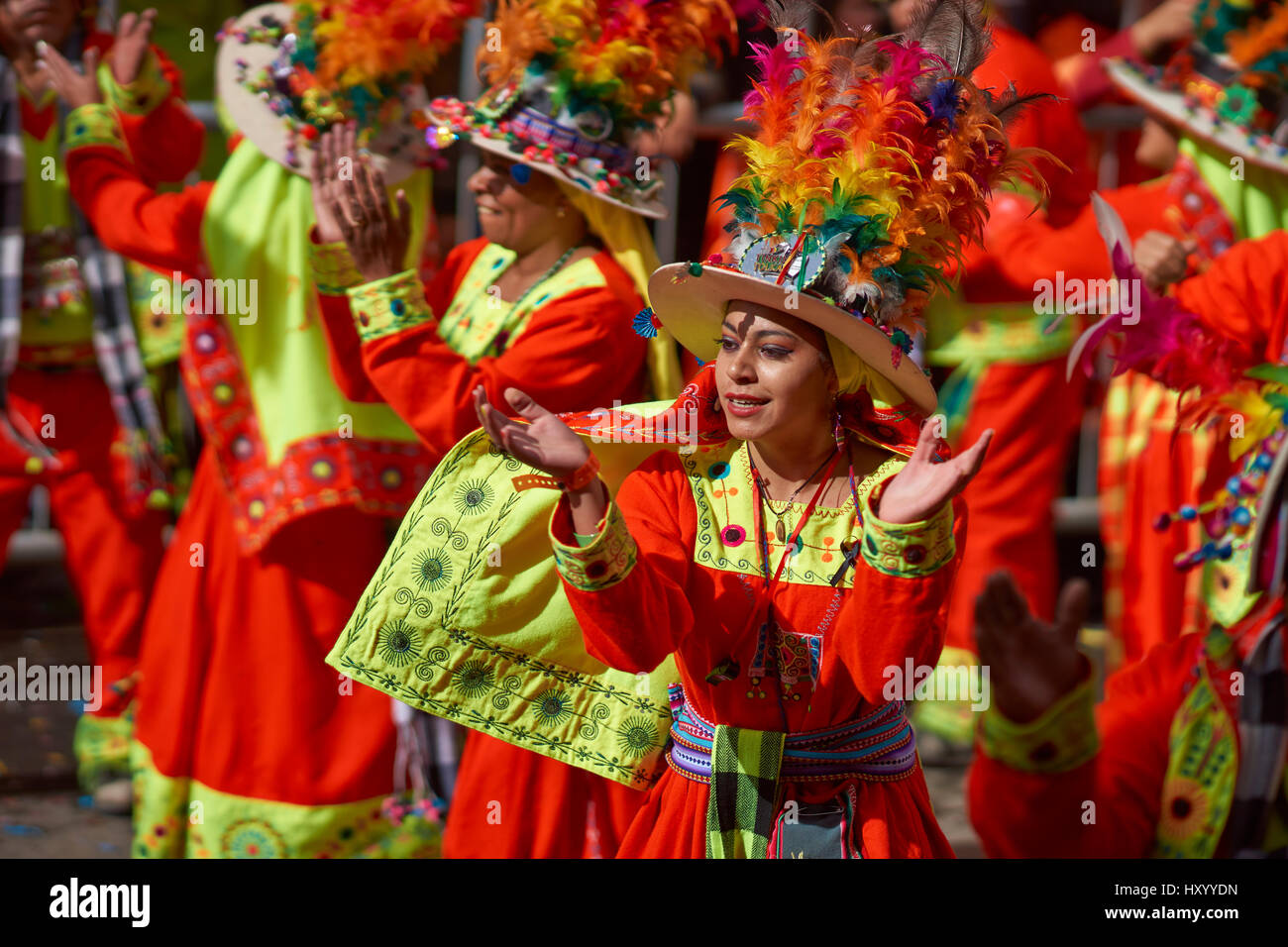 Tinkus dancers in colourful costumes performing at the annual Oruro ...