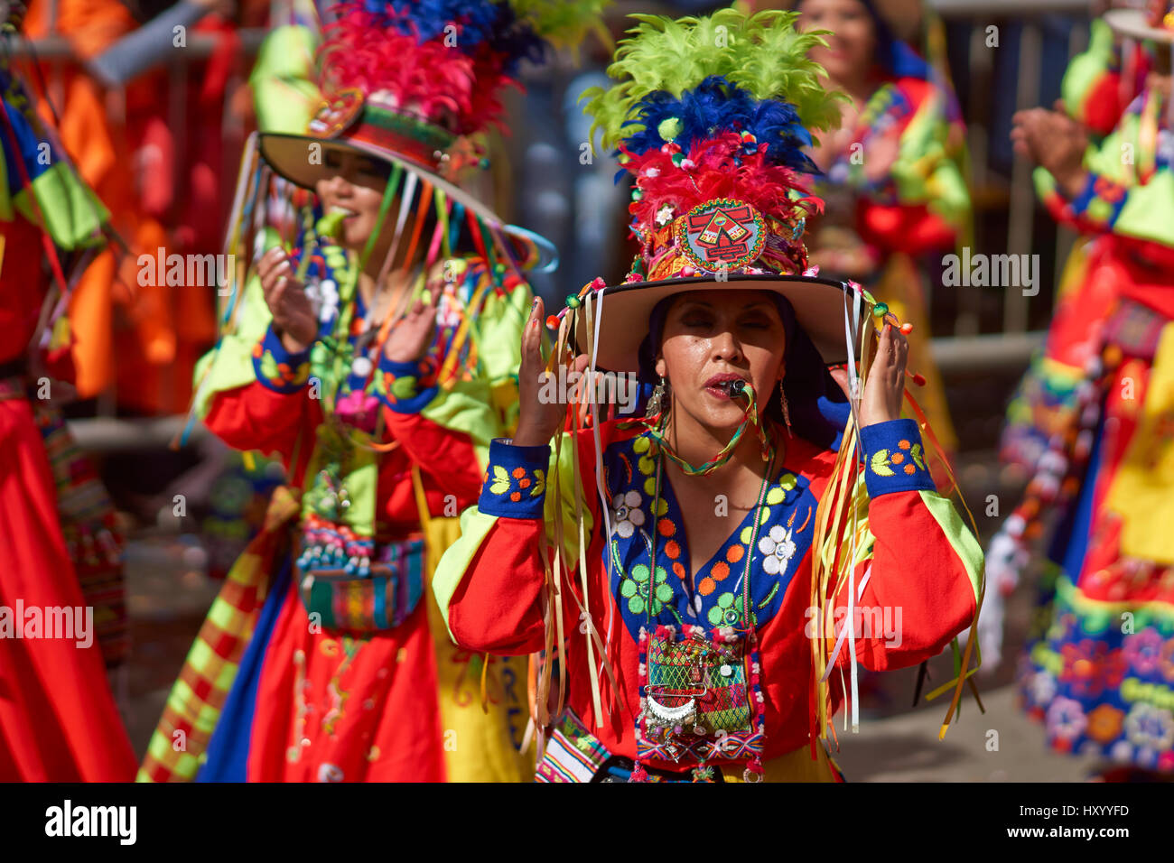 Tinkus dancers in colourful costumes performing at the annual Oruro ...