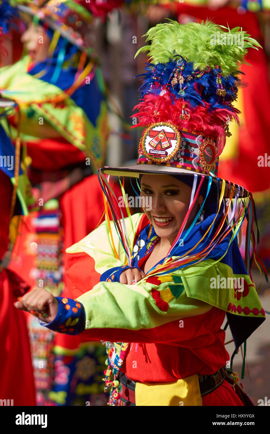 Tinkus dancers in colourful costumes performing at the annual Oruro ...