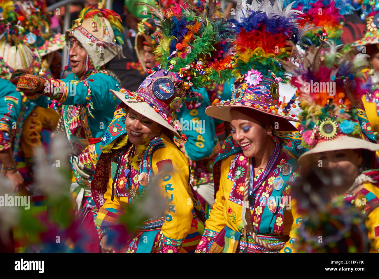 Tinkus dancers in colourful costumes performing at the annual Oruro ...