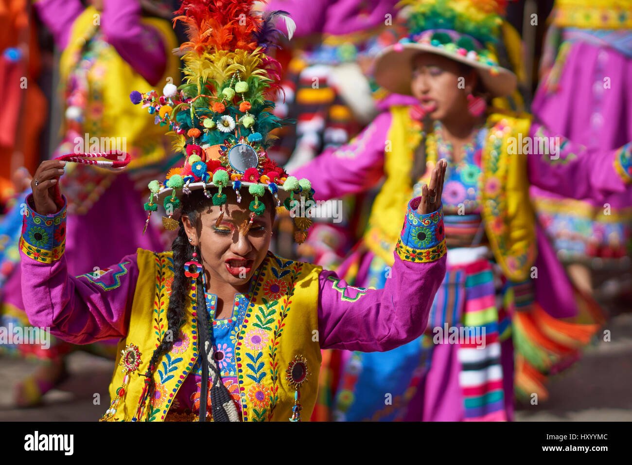 Tinkus dancers in colourful costumes performing at the annual Oruro ...