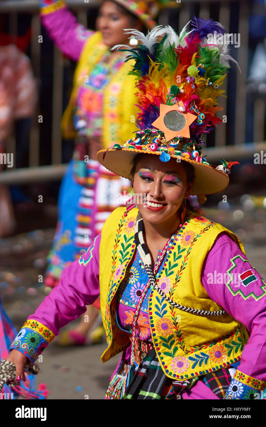 Tinkus dancers in colourful costumes performing at the annual Oruro ...