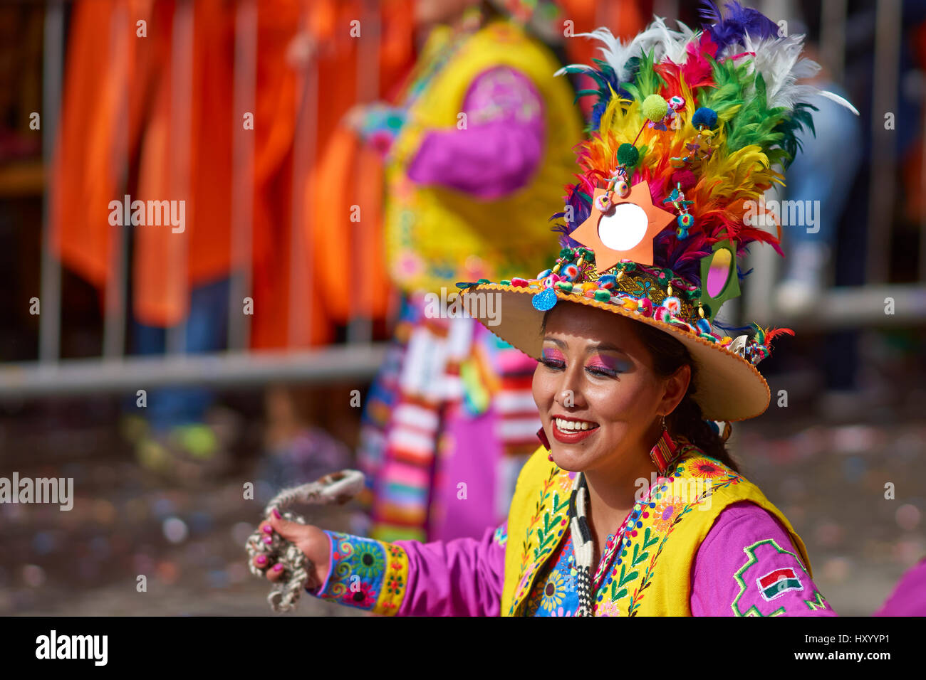 Tinkus dancers in colourful costumes performing at the annual Oruro ...