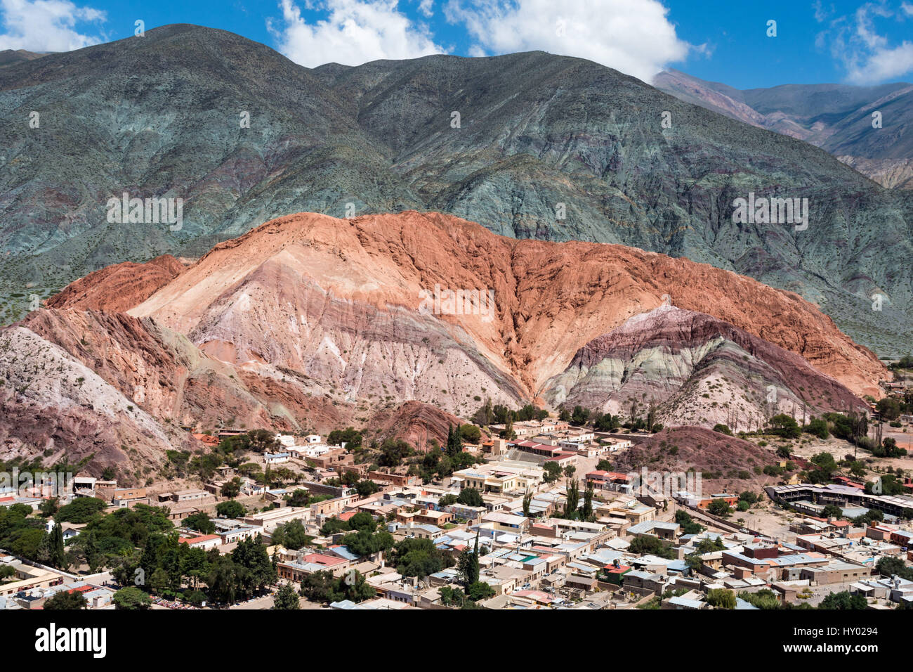A view of the Cerro de los Siete Colores in Purmamarca, Argentina Stock ...