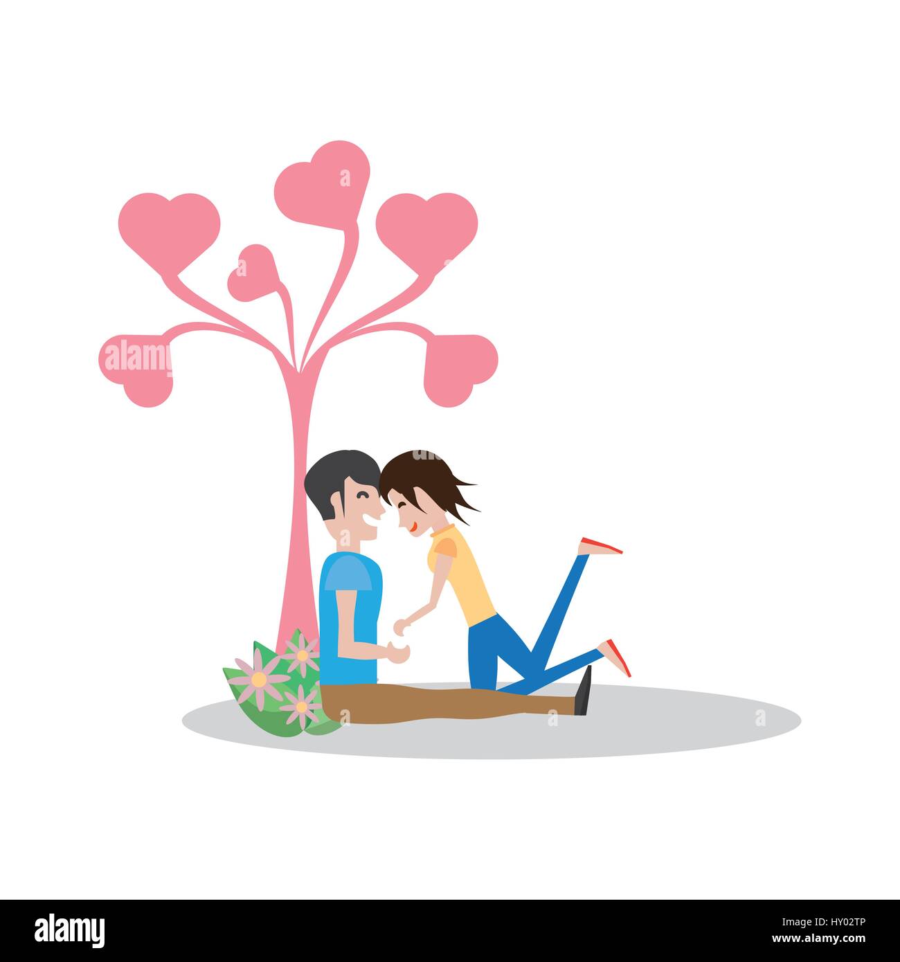 couple sitting with heart shape tree lovely Stock Vector Image & Art ...