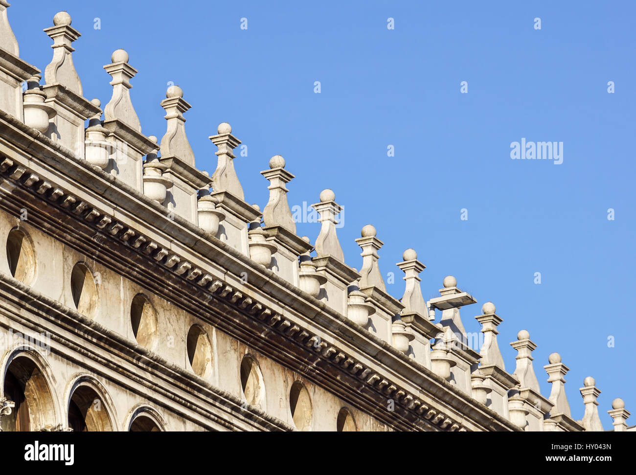 front view closeup of white Doge's Palace white tracery facade in ...