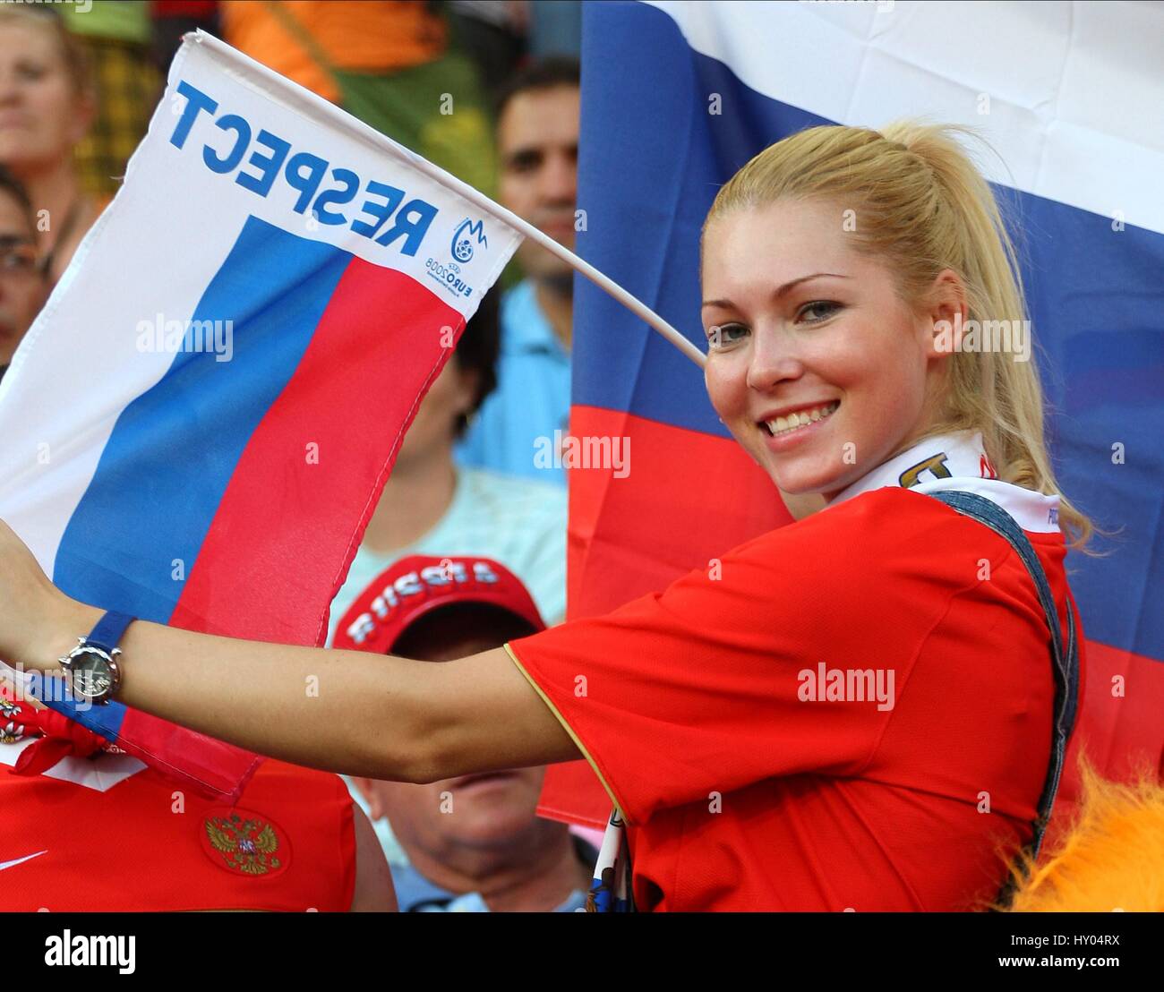 FEMALE RUSSIAN FAN WITH FLAG HOLLAND V RUSSIA ST JAKOB-PARK BASEL ...