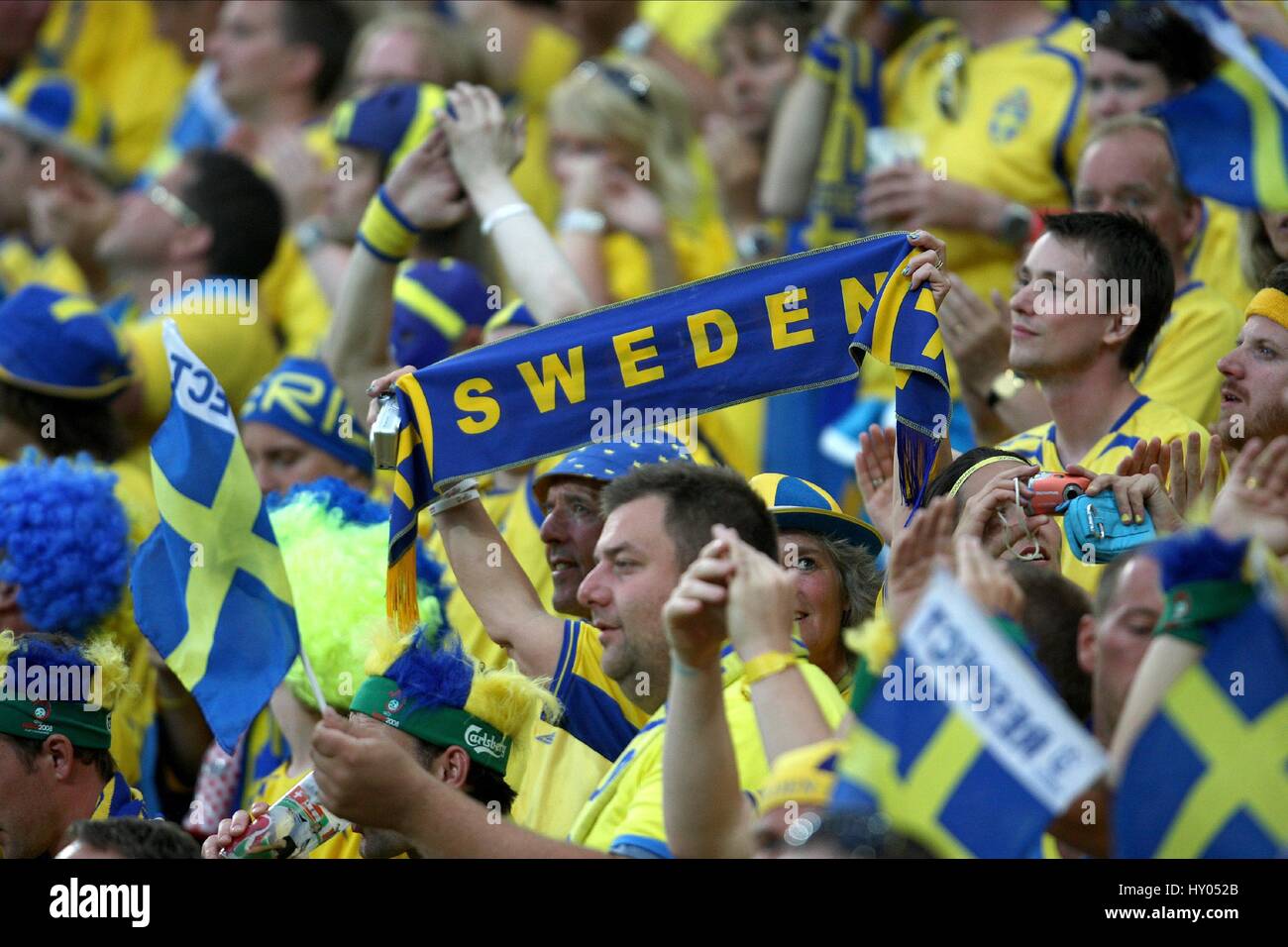 SWEDISH FANS WITH FLAG GREECE V SWEDEN EM STADION SALZBURG AUSTRIA 10 ...