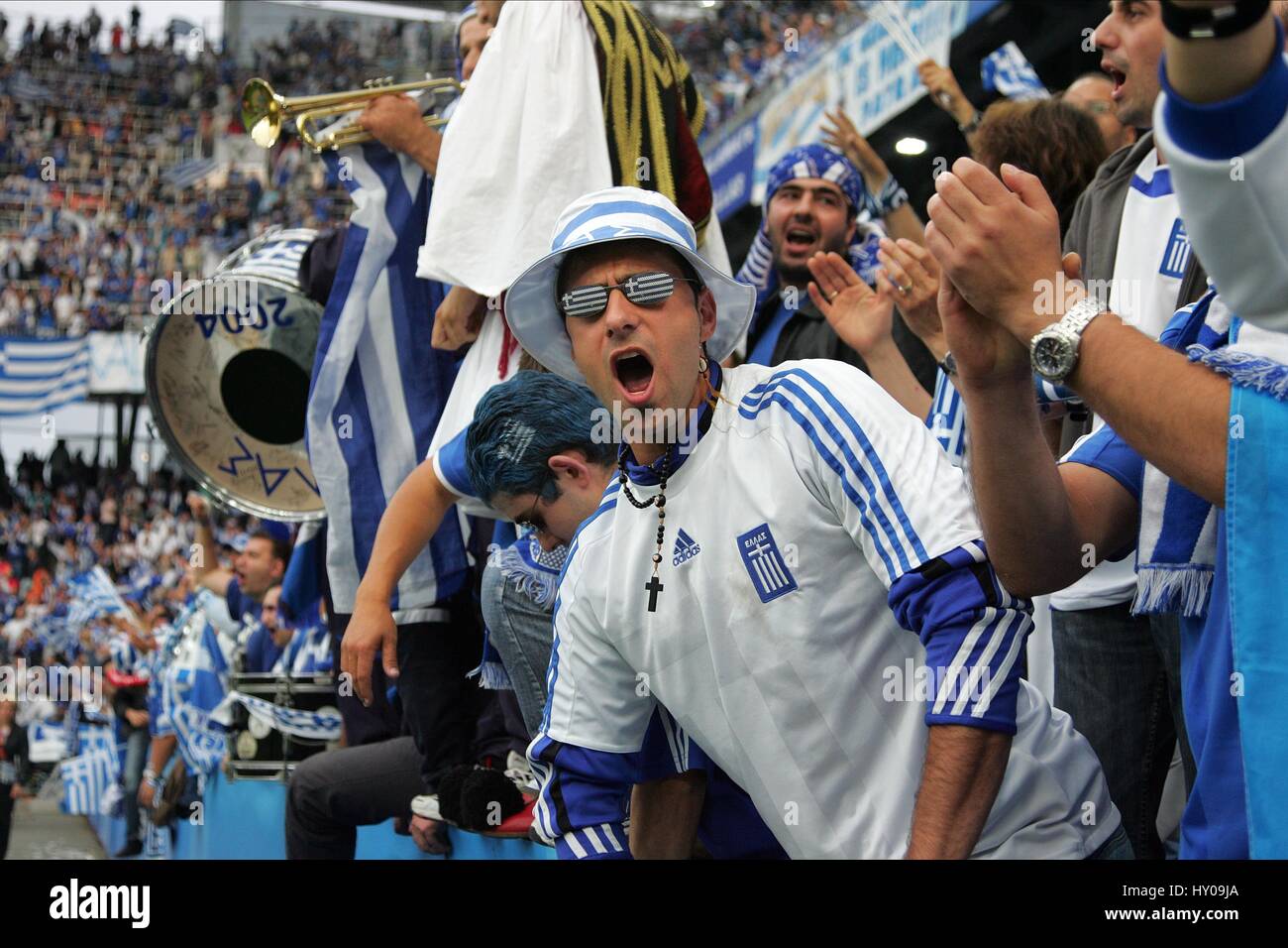 GREEK FANS BEFORE GAME GREECE V RUSSIA EM STADION SALZBURG AUSTRIA 14 ...