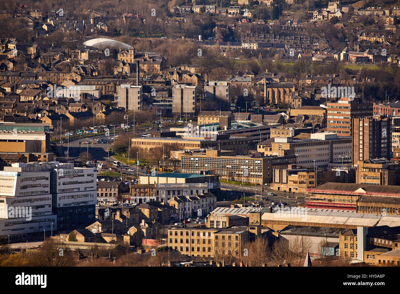 View from Castle Hill of Huddersfield town centre market town ...