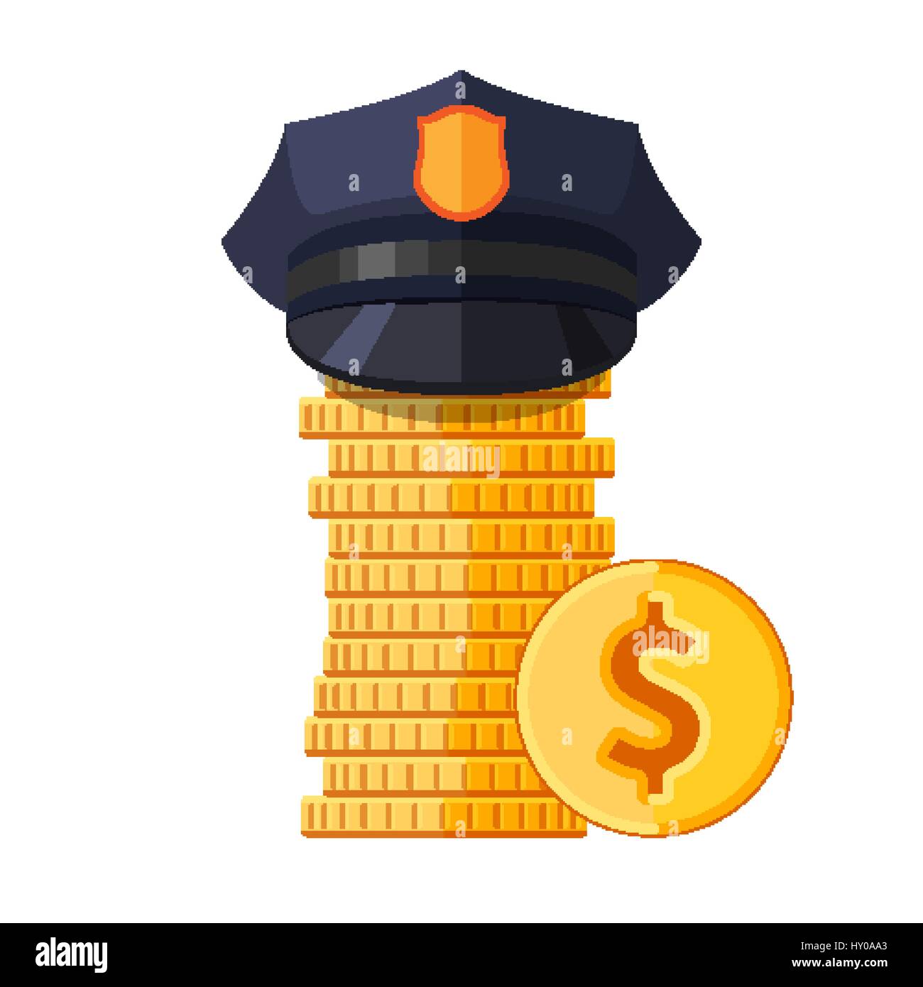 Police cap on stack of coins. Vector isolated illustration Stock Vector ...