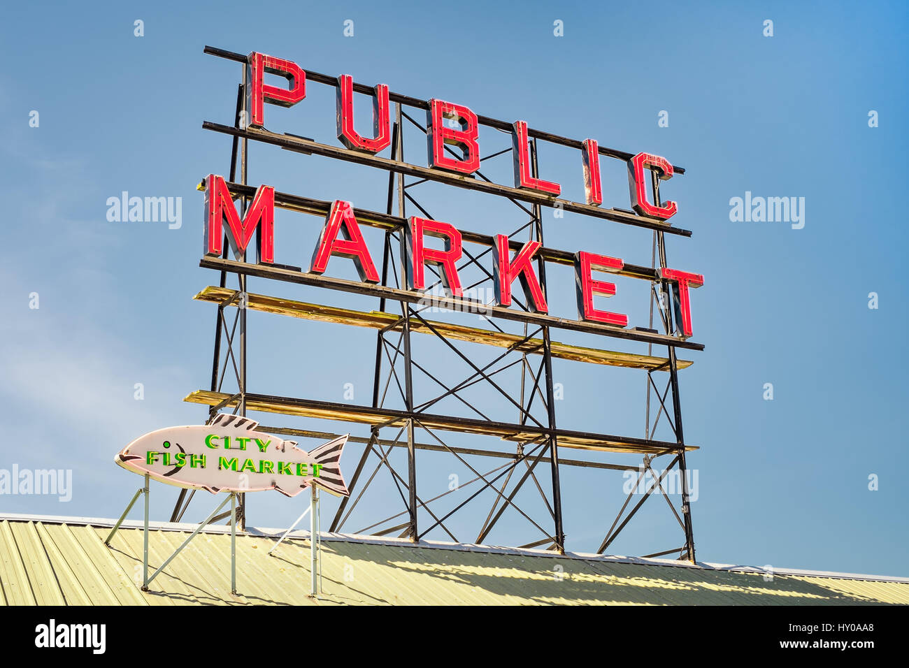 Seattle public market sign hi-res stock photography and images - Alamy