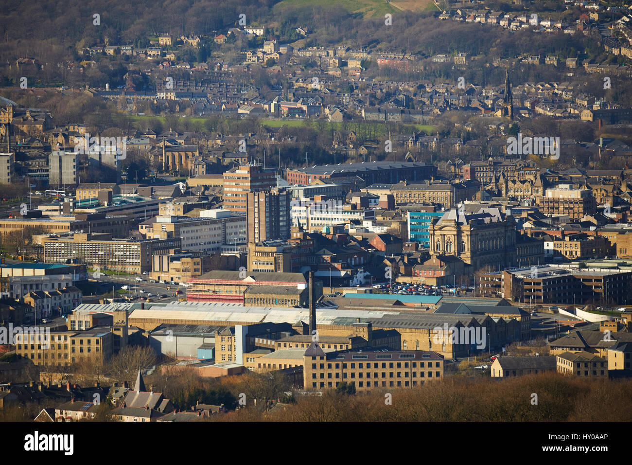 View from Castle Hill of Huddersfield town centre market town ...