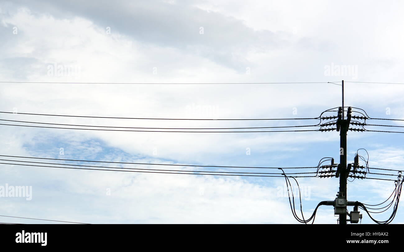 Electricity and utility pole and power lines in the blue sky Stock ...