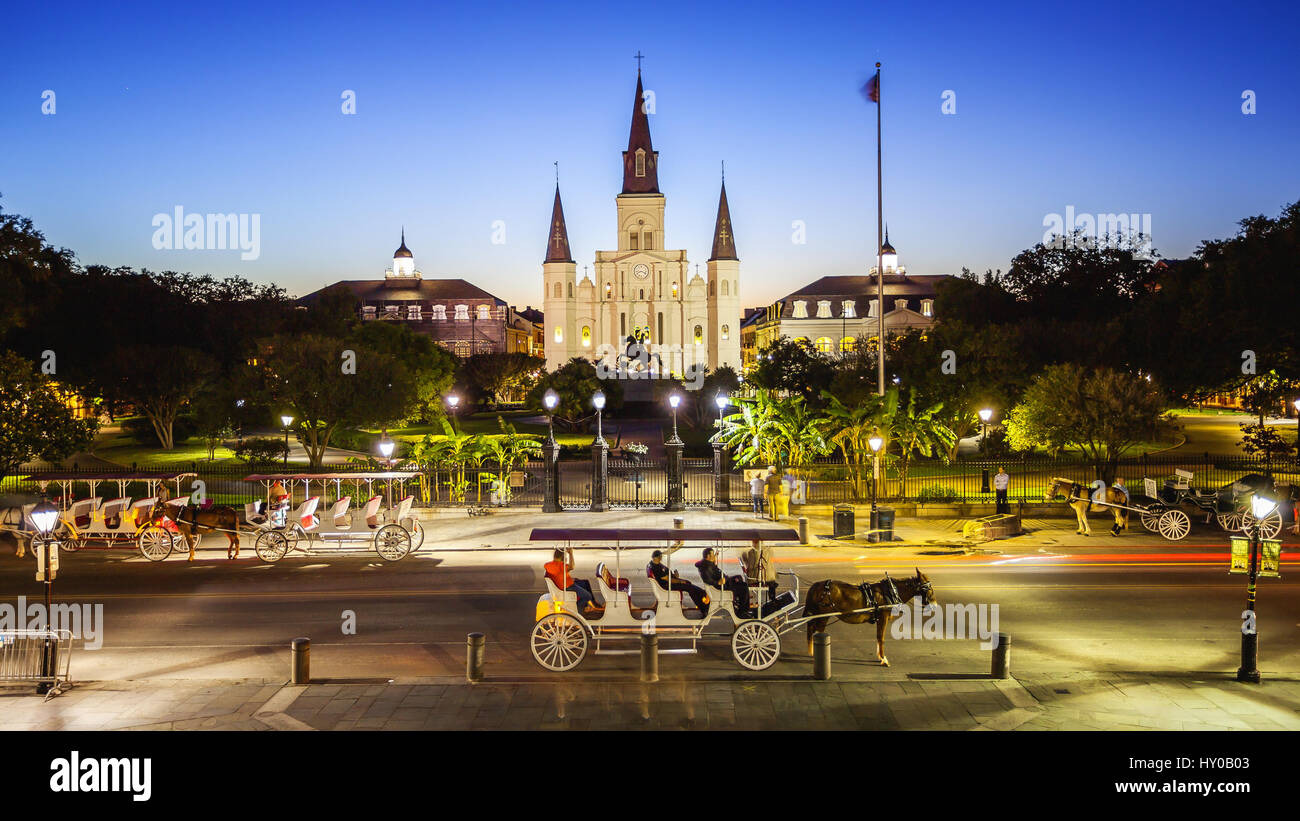 St Louis Cathedral and Jackson Square in New Orleans French Quarter as ...