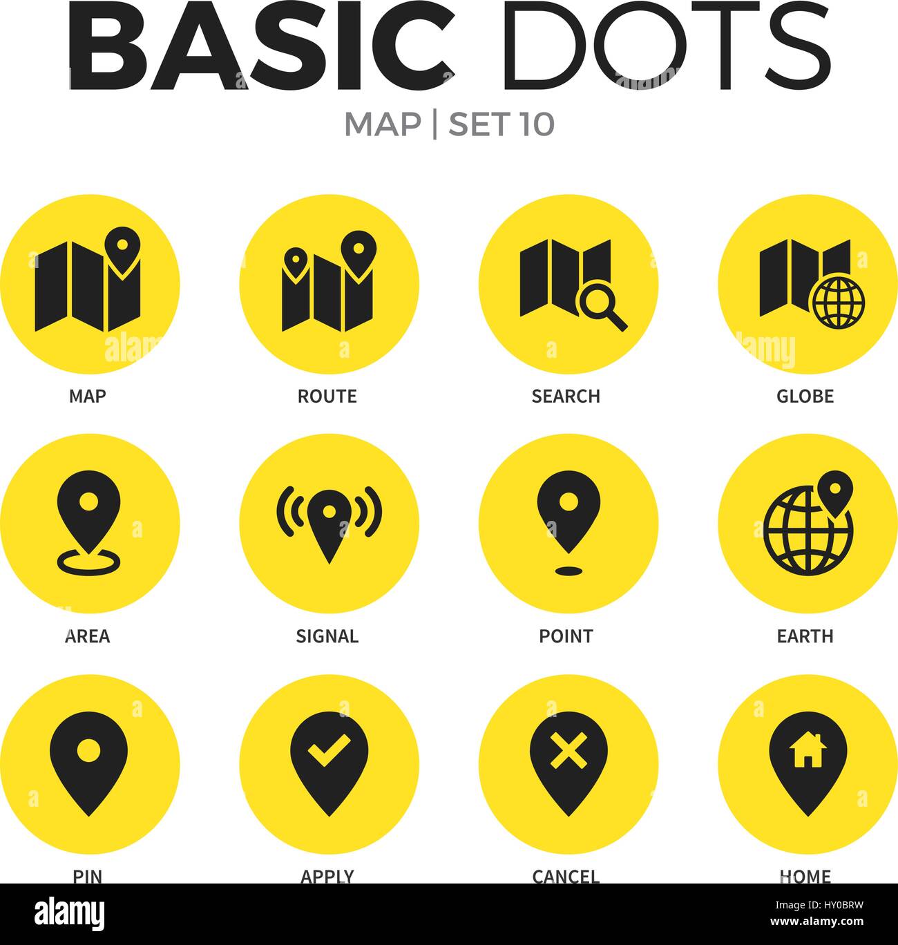 Map flat icons set with route, map and globe element isolated vector ...