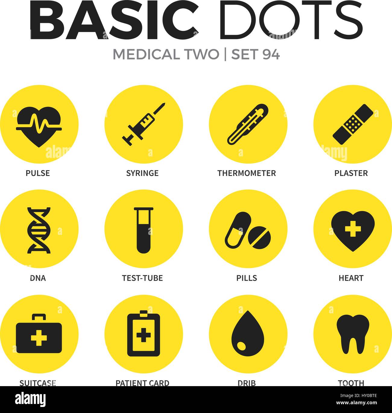 Medical two flat icons set with pulse, plaster and tooth isolated ...