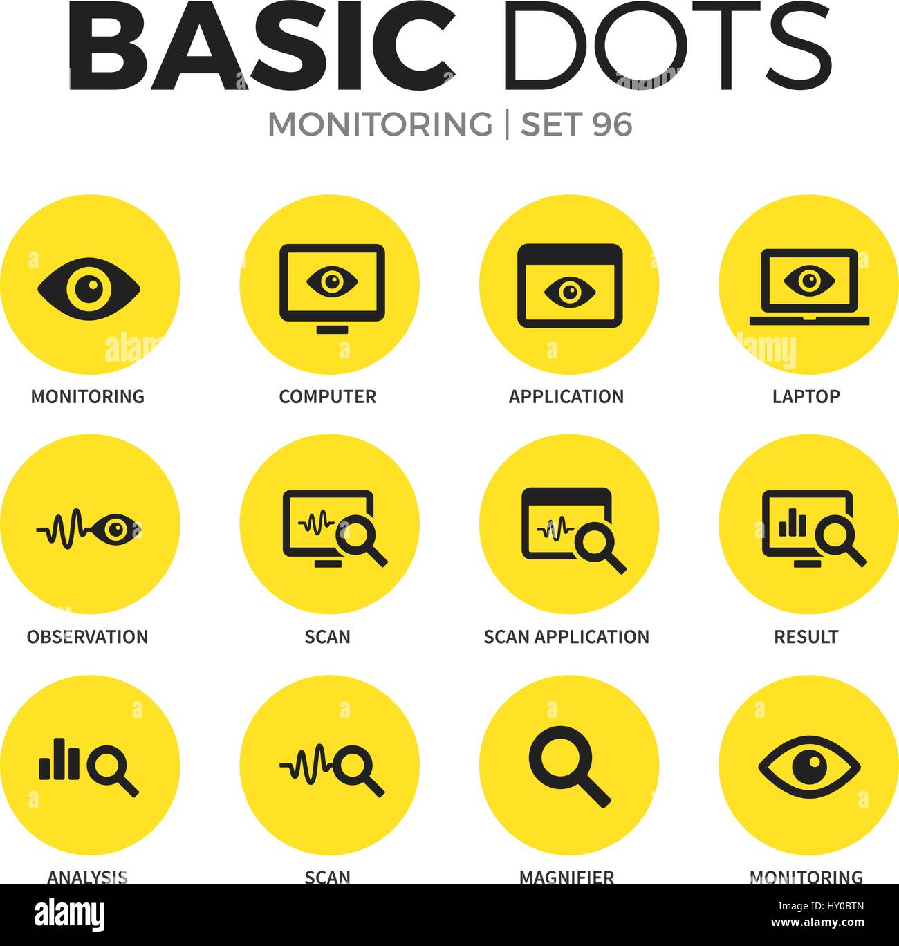 Monitoring flat icons set with computer, laptop and scan element ...