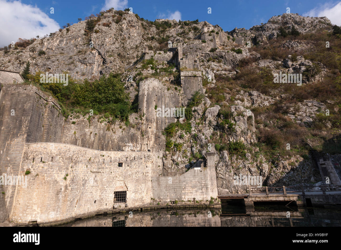 Kotor old town, an old Mediterranean port of Kotor is surrounded by ...