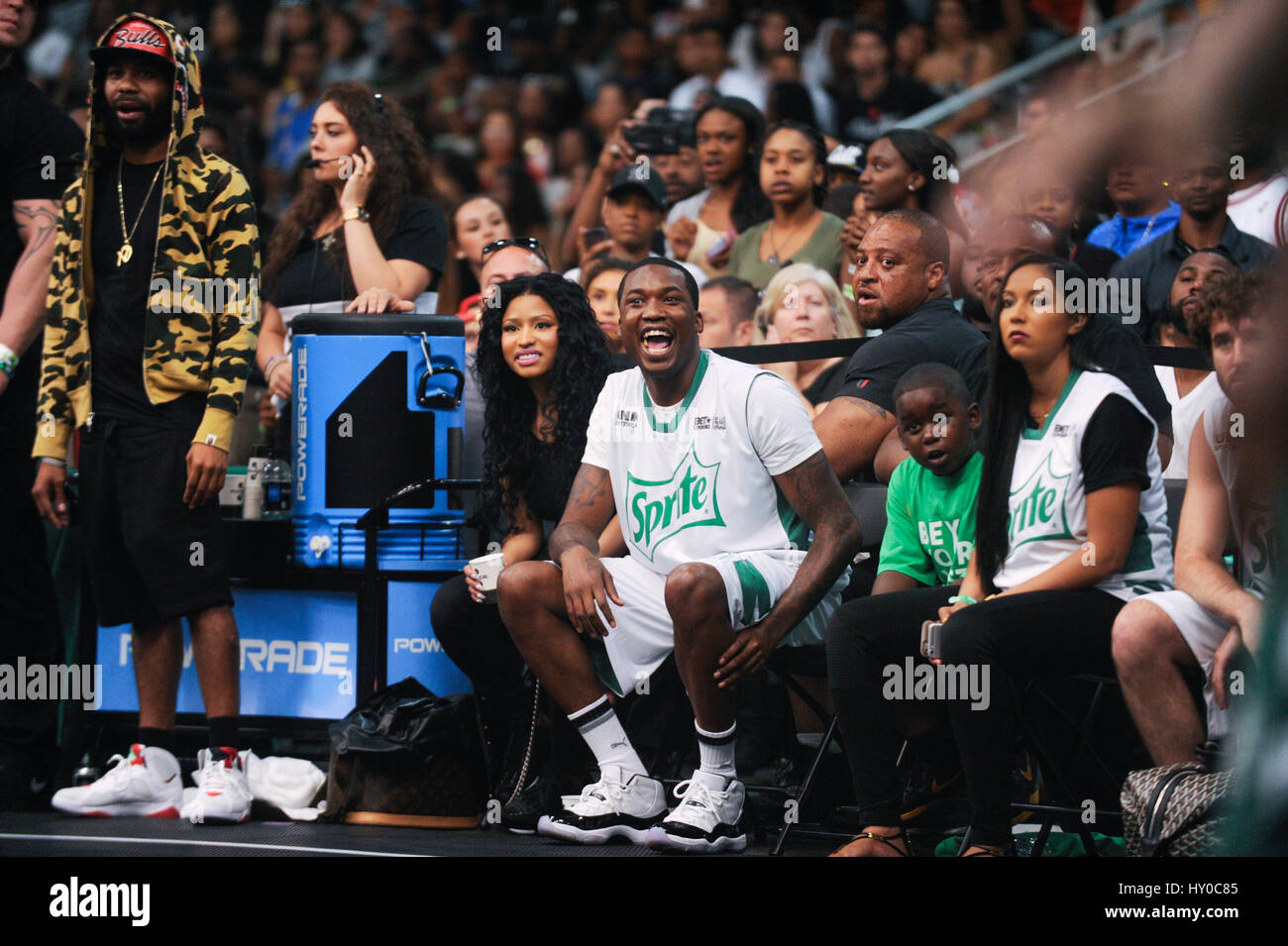 Couple Nicki Minaj and Meek Mill attends the BET Experience Sprite ...