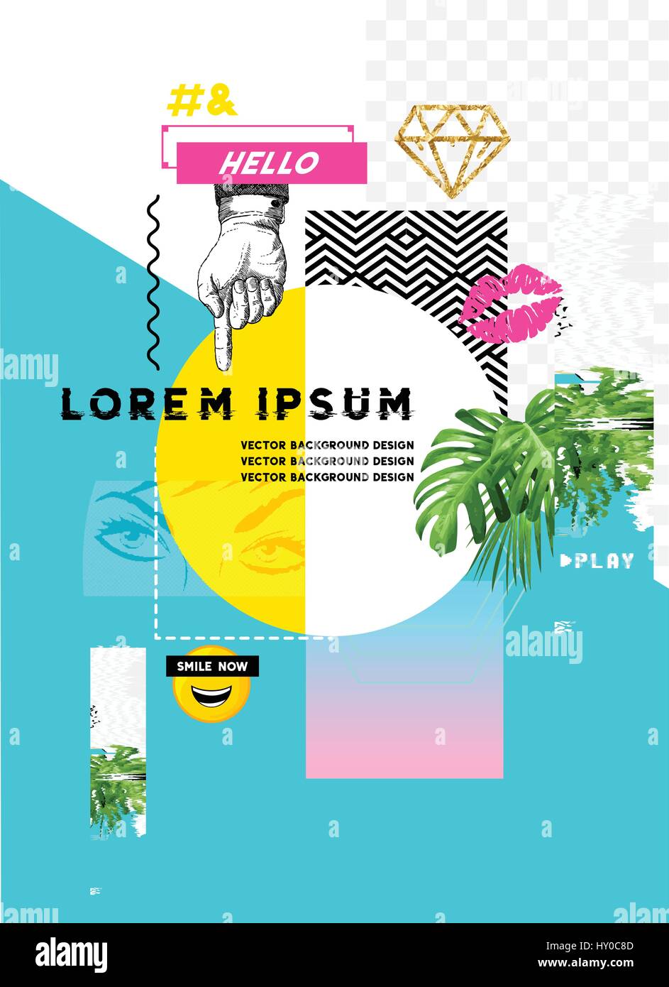 Glitch retro wave design with various design elements and room for copy ...