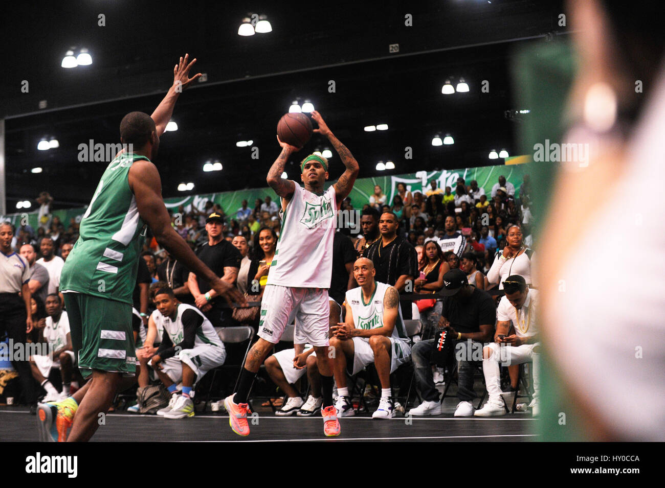 Chris Brown attends the BET Experience Sprite Celebrity Basketball Game ...