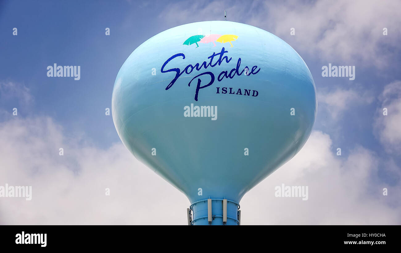 South Padre Island sign painted on water tower in Water Tower Park ...