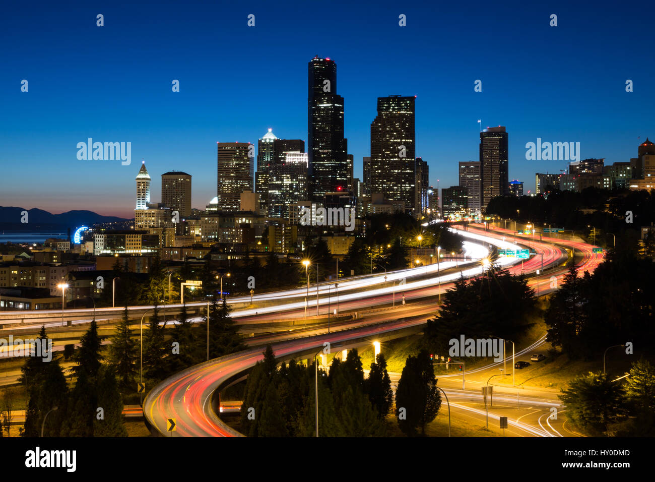 The city of Seattle, Washington as seen from above the I5 and I90 ...