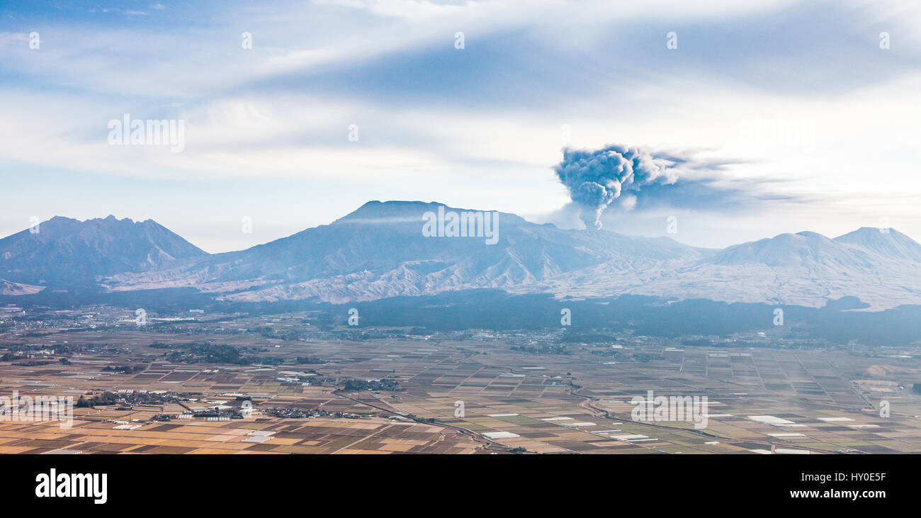 Panorama landscape of Aso Volcano, Japan, Winter Stock Photo - Alamy