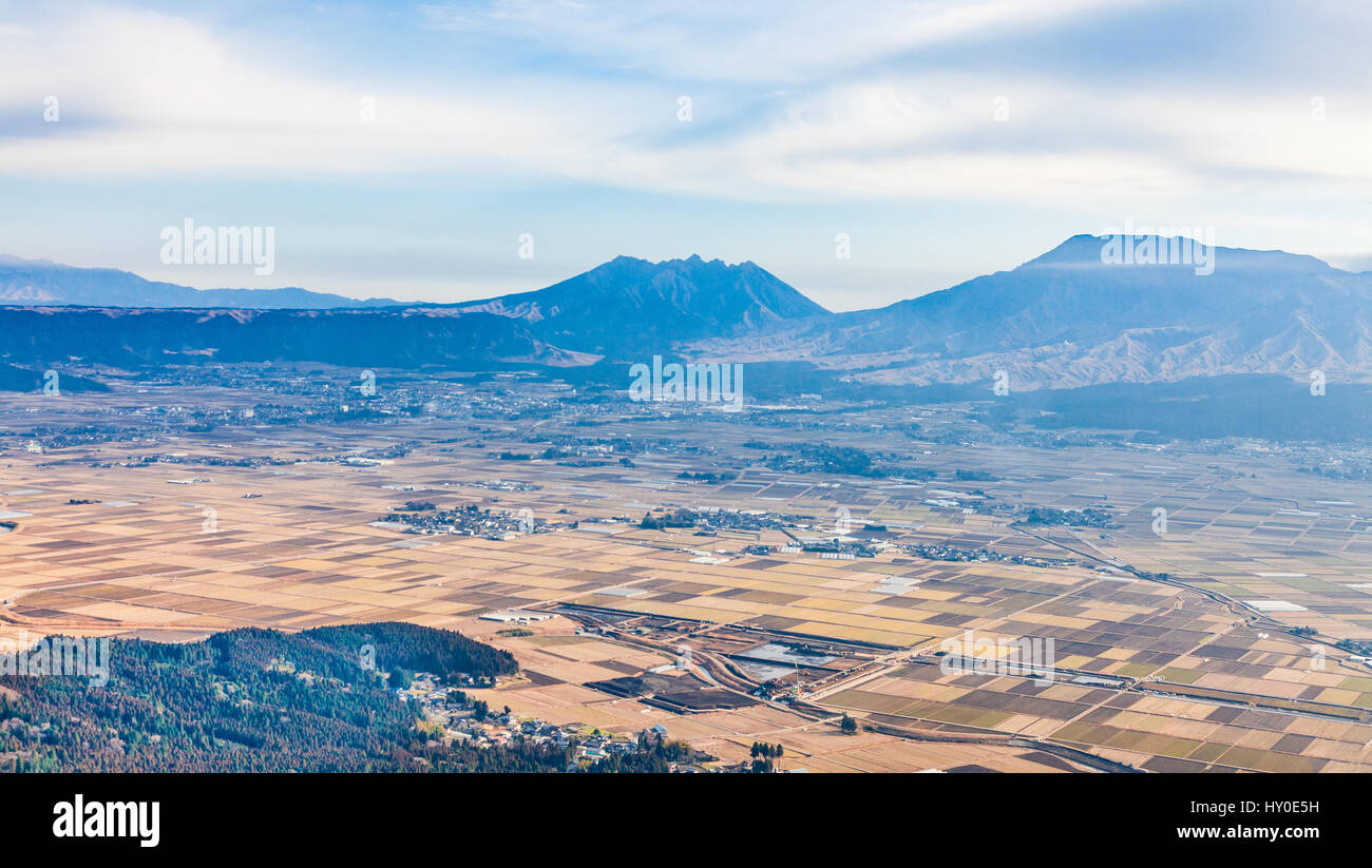 Panorama landscape of Aso city, Japan, Winter Stock Photo - Alamy