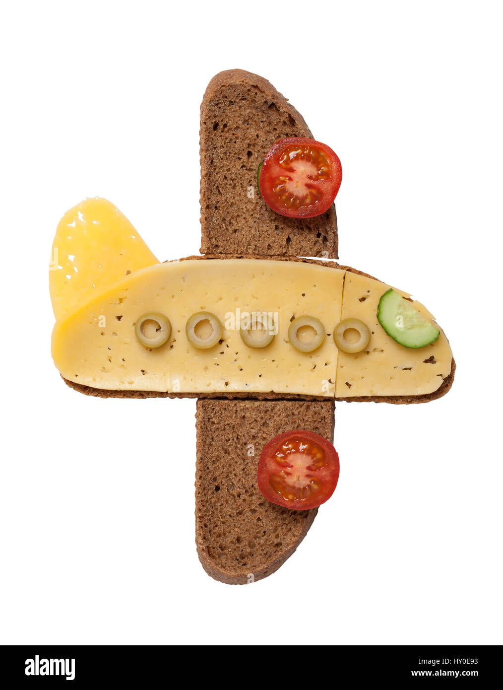 Plane created from bread and cheese on isolated background Stock Photo ...