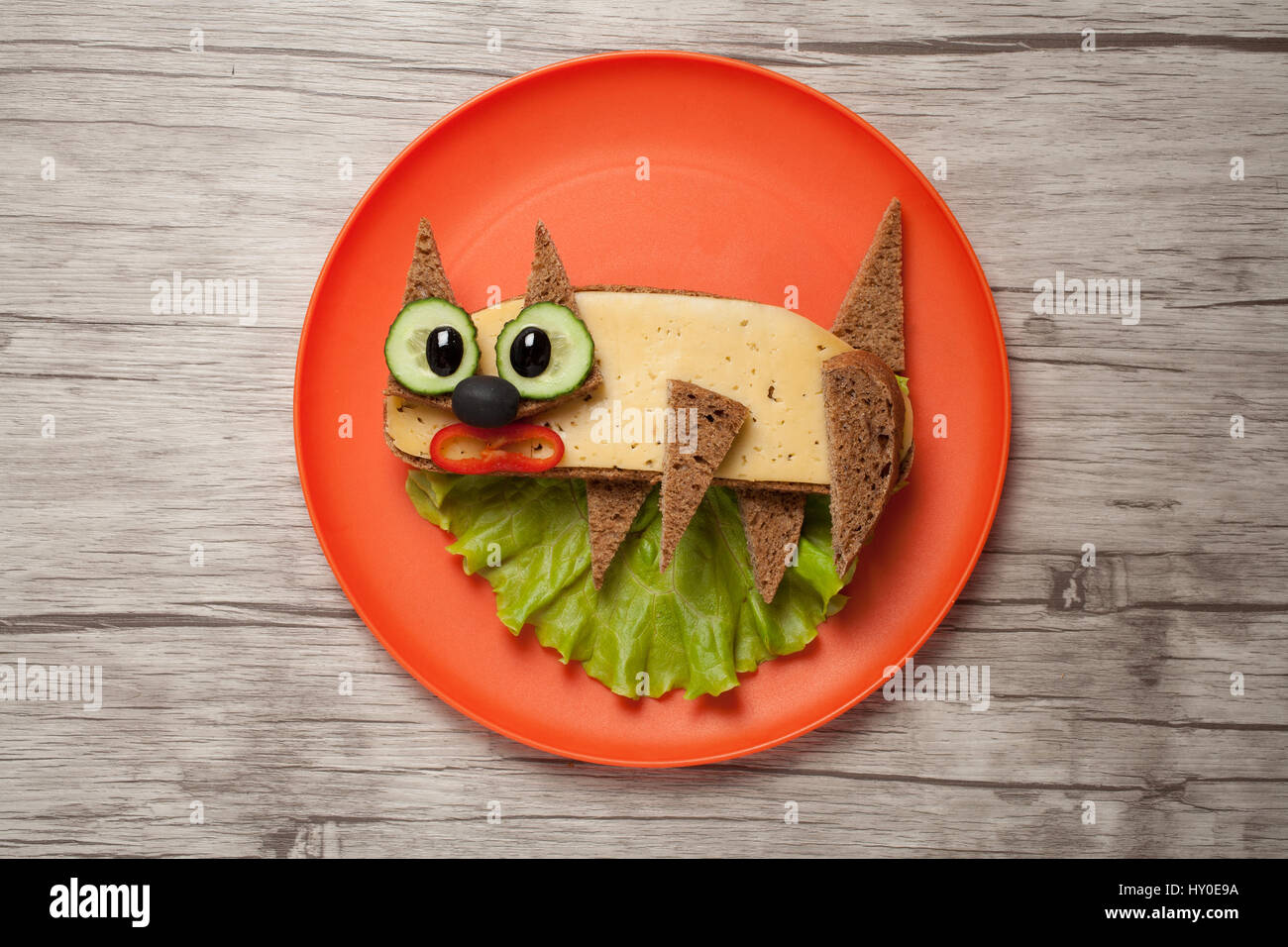 Funny sandwich cat made on plate and board Stock Photo - Alamy