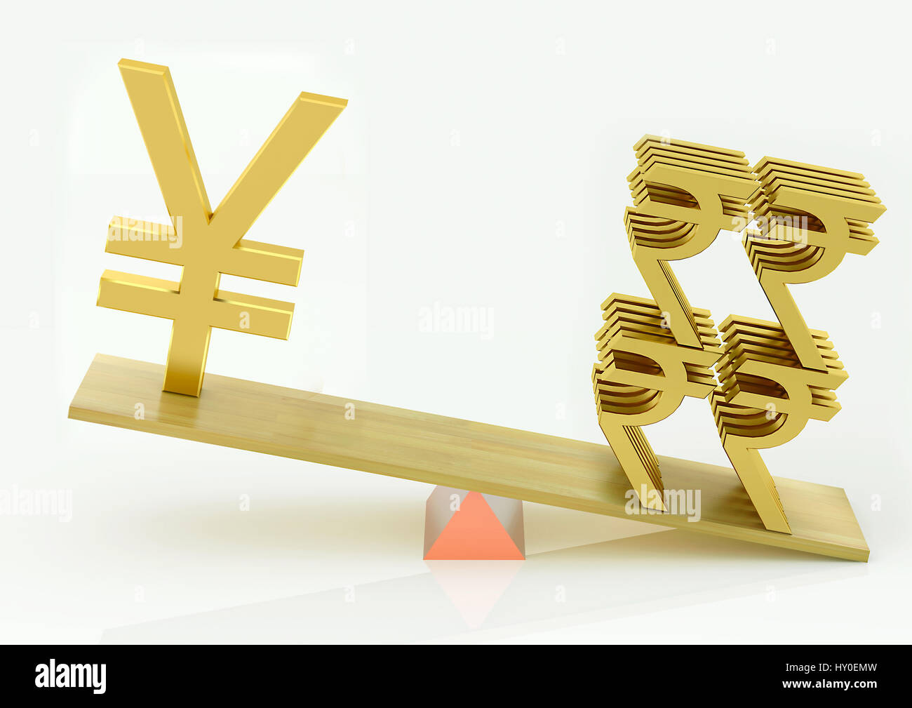 Balancing, japanese yen and indian rupee Stock Photo - Alamy