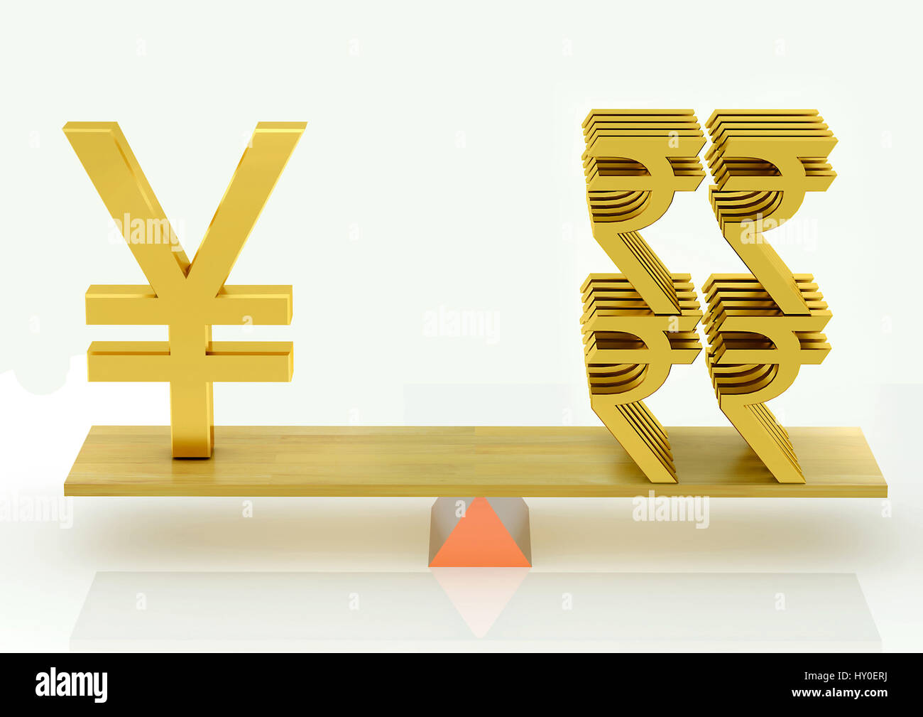 Balancing, chinese yuan and indian rupee Stock Photo - Alamy