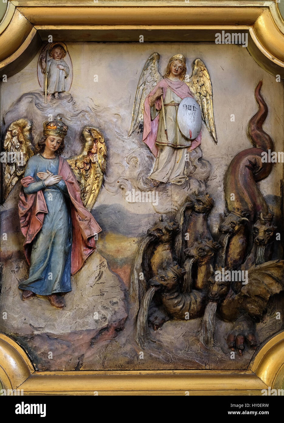 Archangel Michael protector of apocalyptic woman, Saint George altar in ...