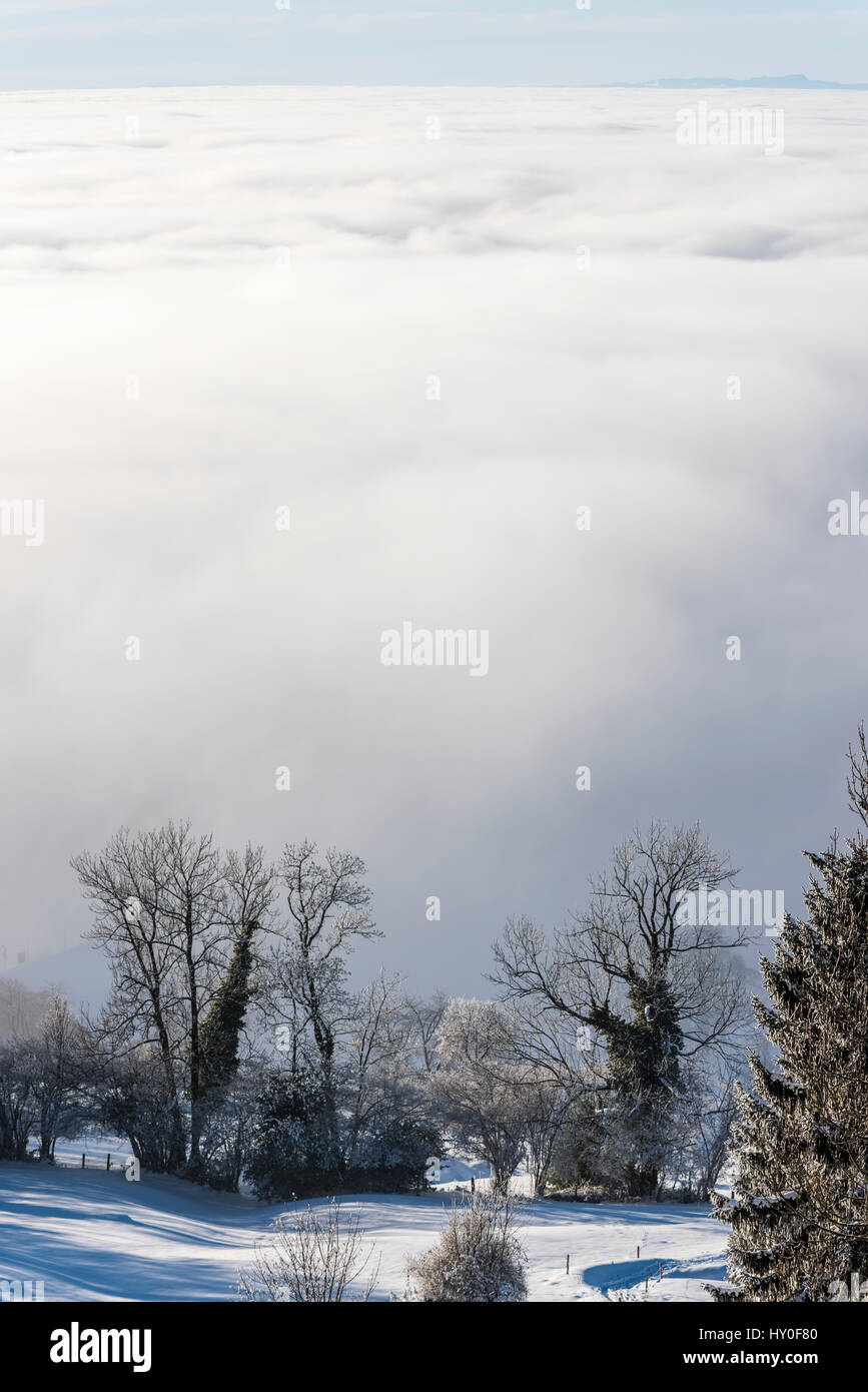 Sunny winter view from Mount Zug (Zugerberg, altitude 1039m) westwards ...