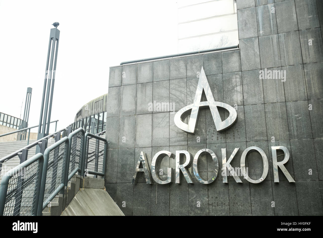 ZAGREB, CROATIA - MARCH 19, 2017 : Logo of Agrokor on the skyscraper ...