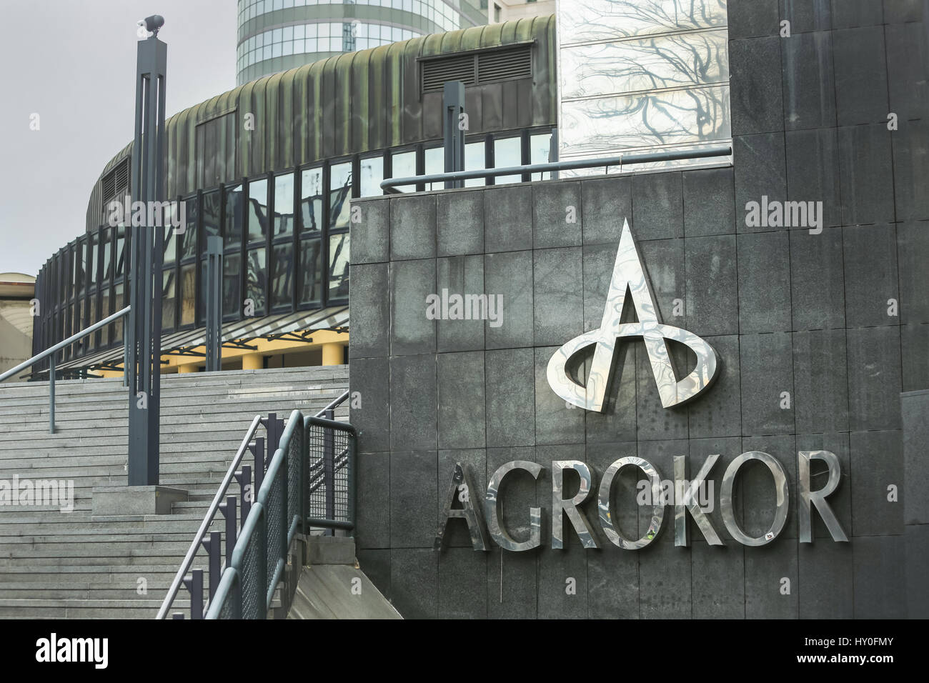 ZAGREB, CROATIA - MARCH 19, 2017 : Logo of Agrokor on the skyscraper ...