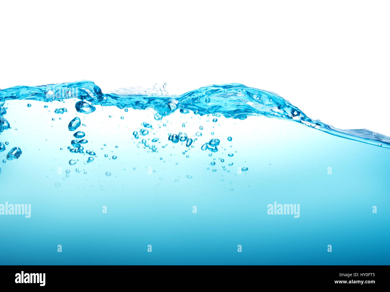 the Close up blue Water splash with bubbles on white background Stock ...