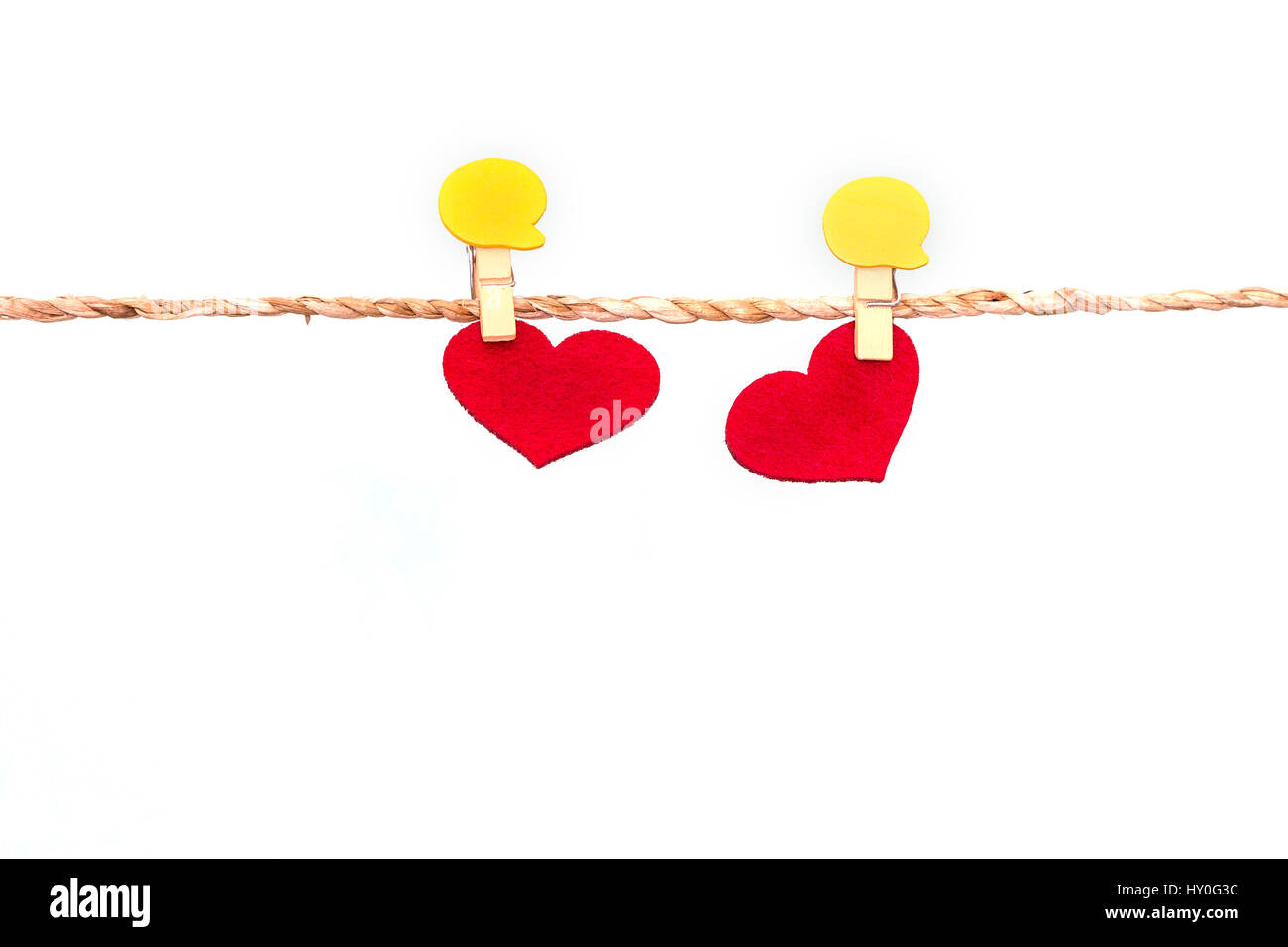 Red heart shape hanging on rope for sweet romance and love valentines ...