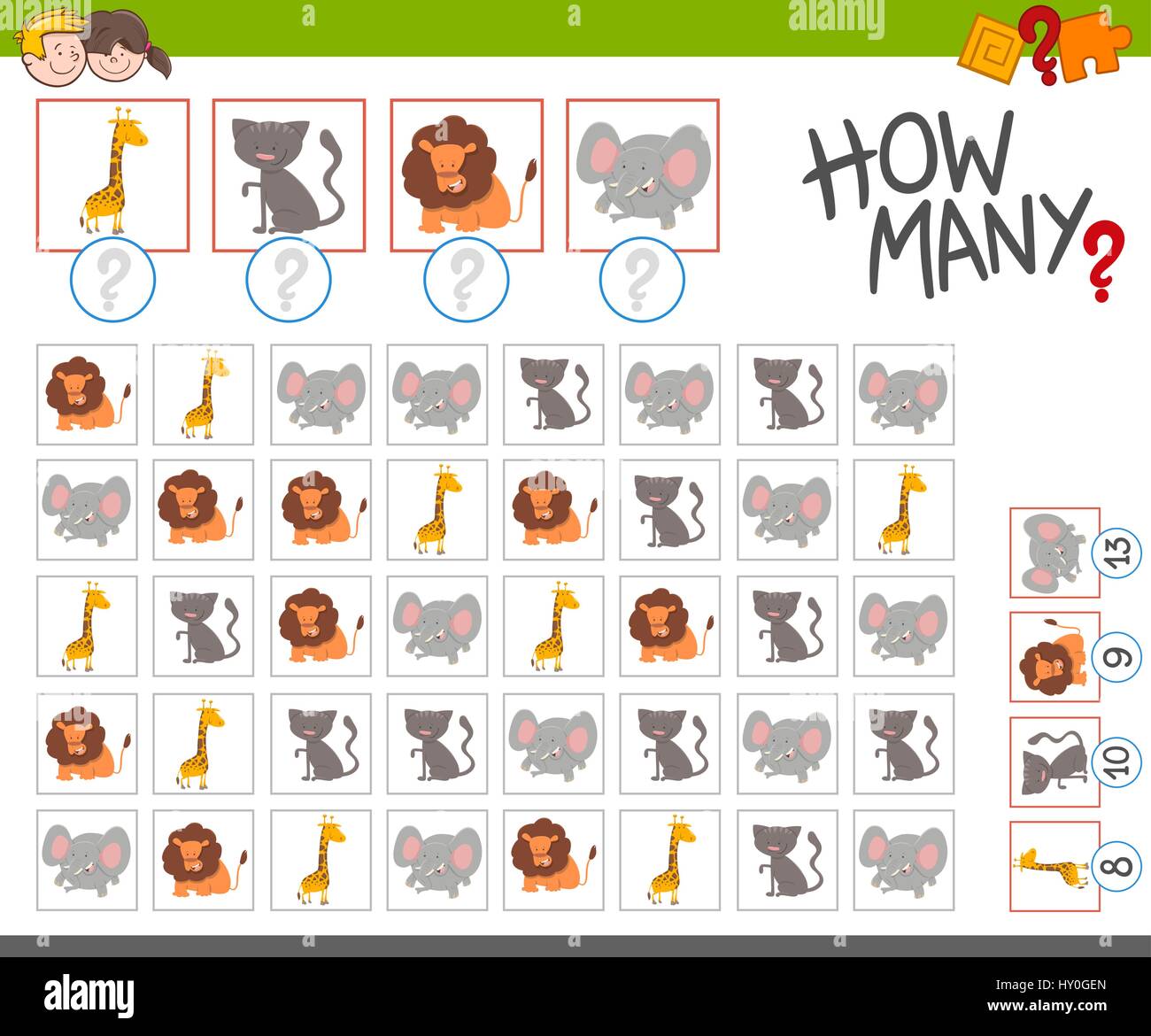 Cartoon Illustration of Educational Counting Activity Game for Children ...