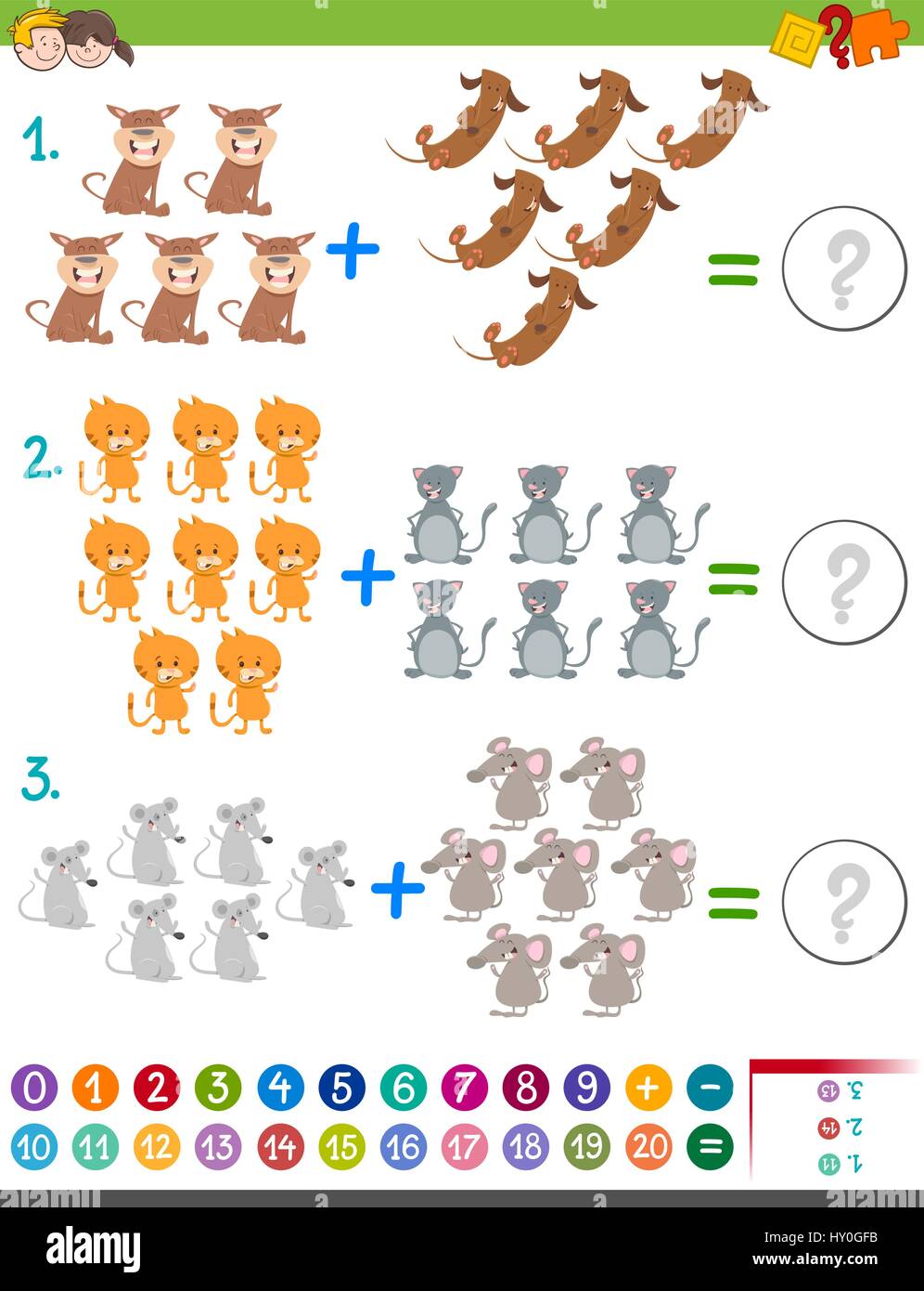 Cartoon Illustration of Educational Mathematical Addition Activity Game ...