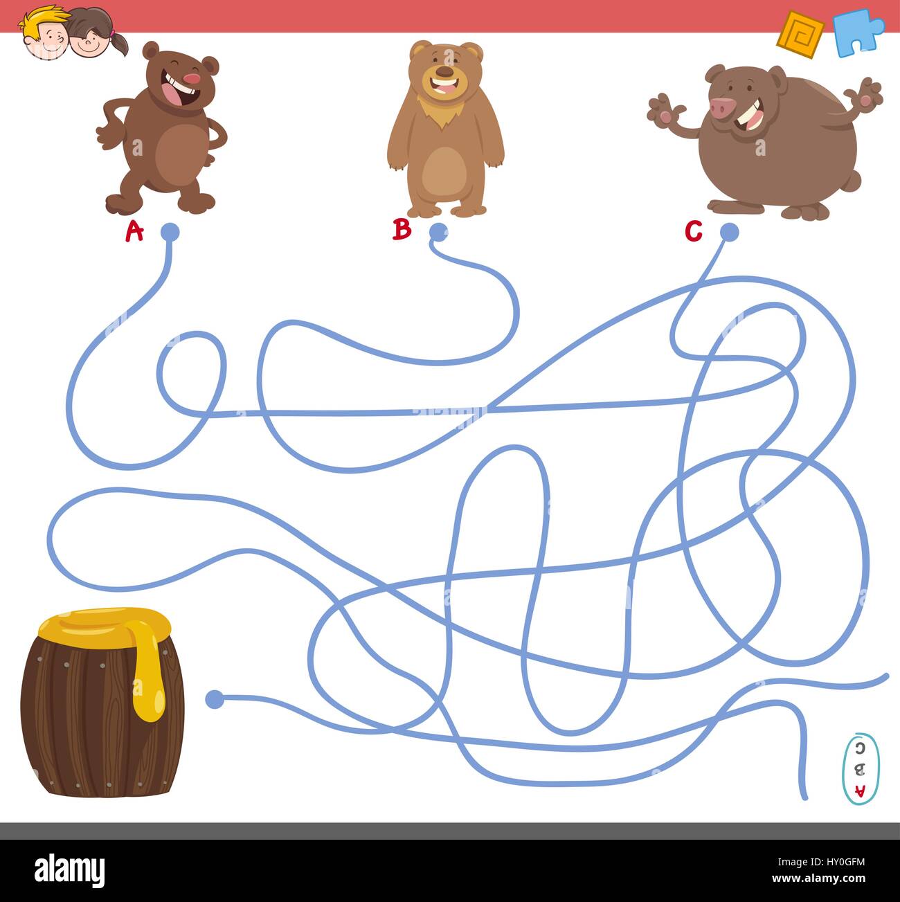 Cartoon Illustration of Paths or Maze Puzzle Activity Game with Bear ...