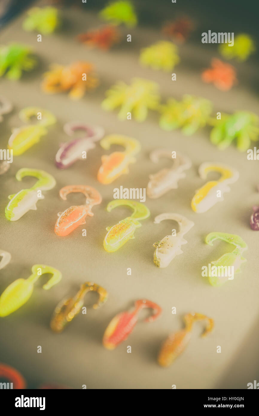 Close up shot of many jelly fishing lures Stock Photo - Alamy
