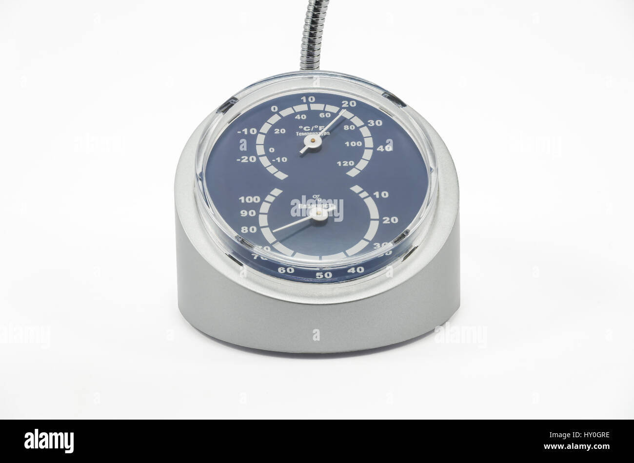 Compact desktop hygrometer shows a comfortable temperature and humidity ...