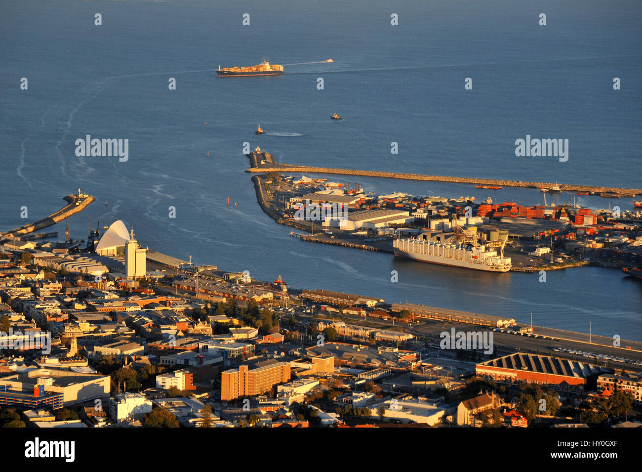 The Western Australian port town of Fremantle. The Swan River empties ...