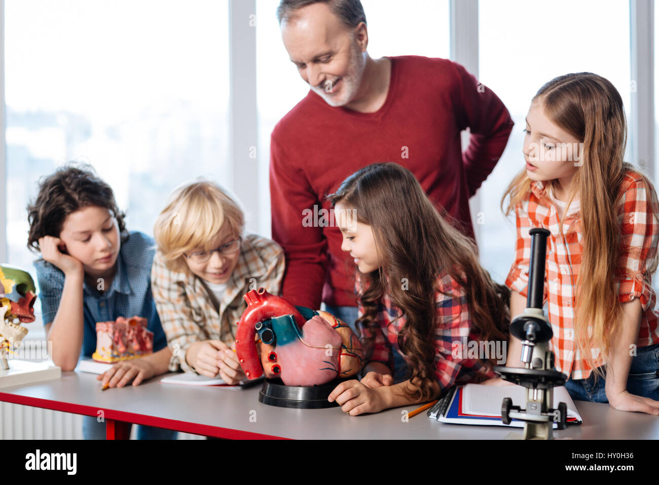 Cool teacher explaining something about heart Stock Photo - Alamy